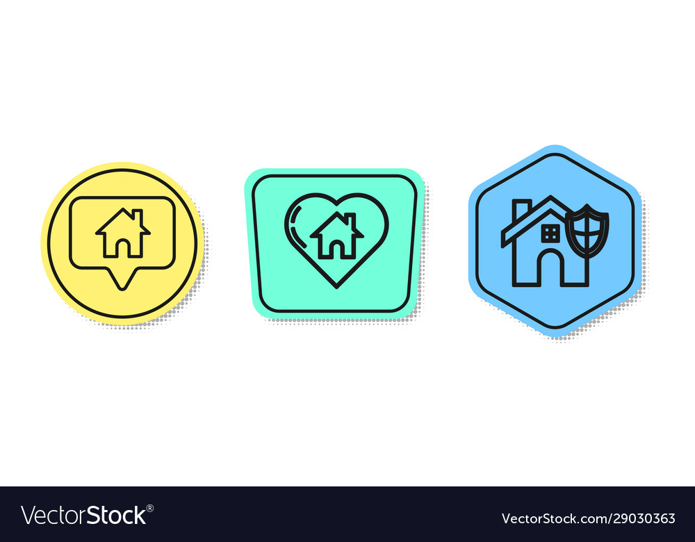 Set line map pointer with house house with heart Vector Image