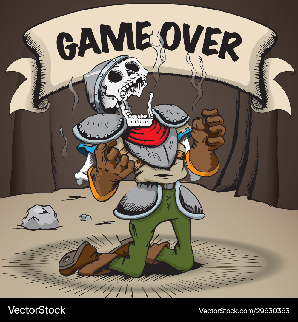 Skeleton a dead knight dying knees game over Vector Image