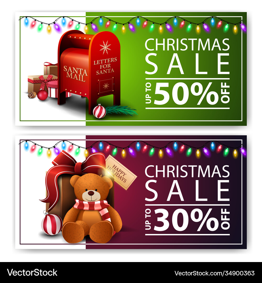 Two discount christmas banners with santa Vector Image