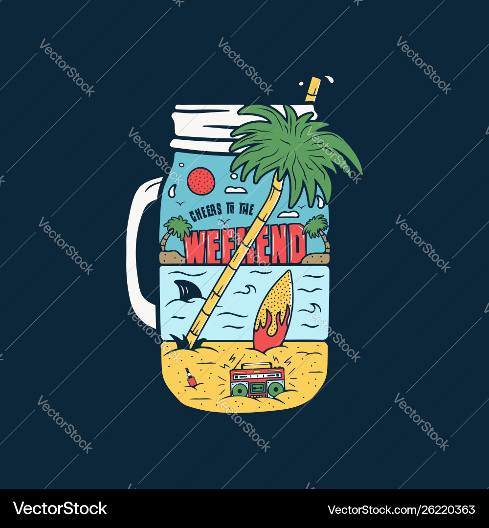Vintage surfing graphics print for web design Vector Image
