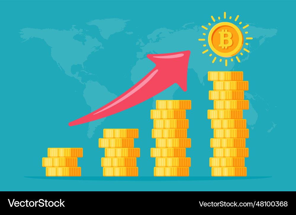 Bitcoin coins that are stacked together in layers Vector Image