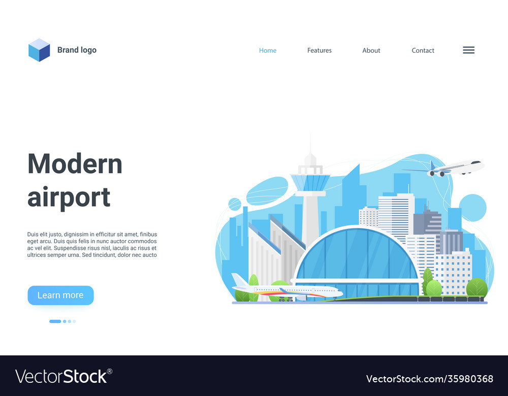 Modern airport terminal building landing page Vector Image