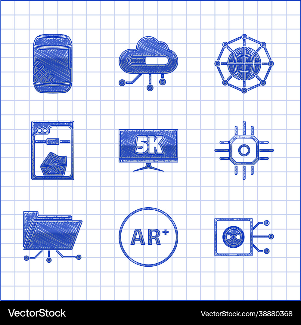 Set monitor display with 5k video ar augmented Vector Image