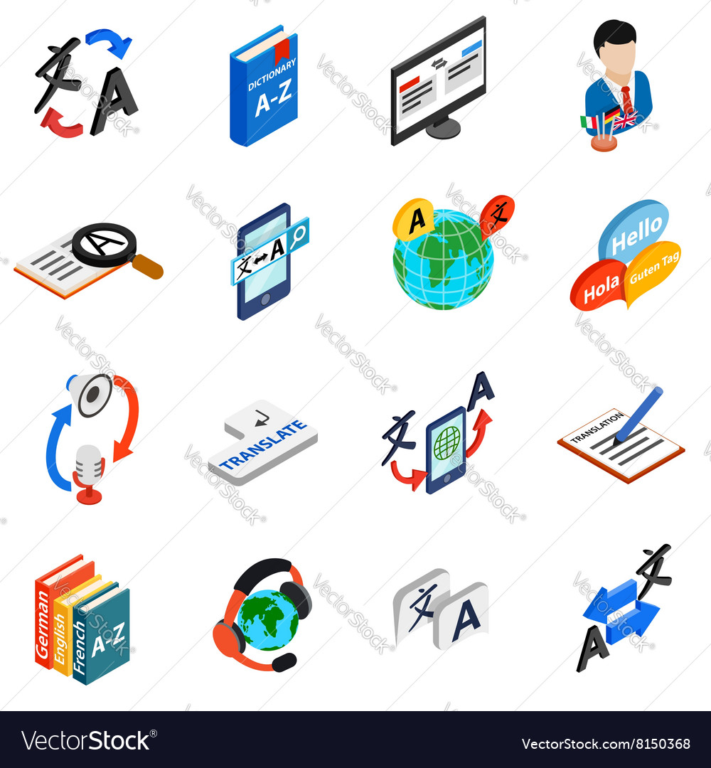 Translator icons set isometric 3d style Royalty Free Vector
