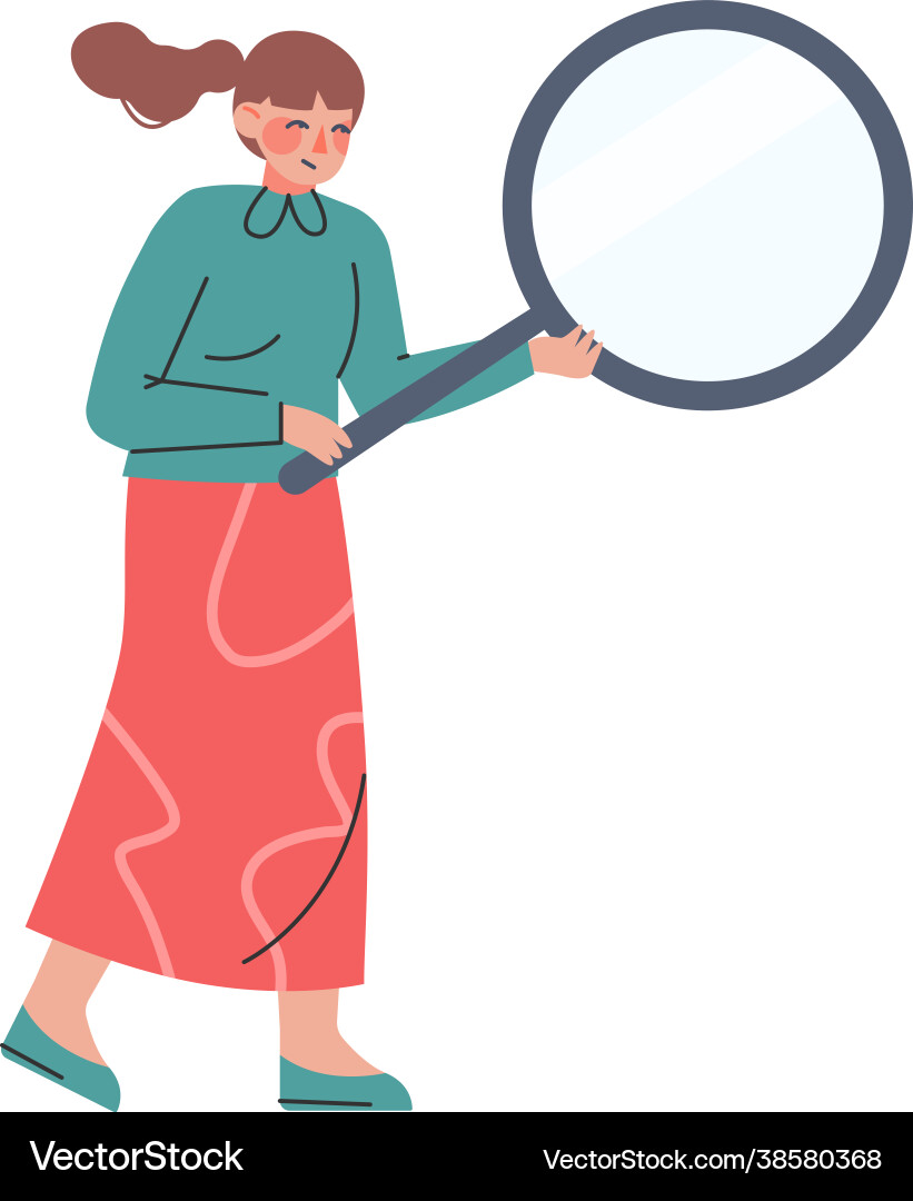 Woman searching untruth information through Vector Image