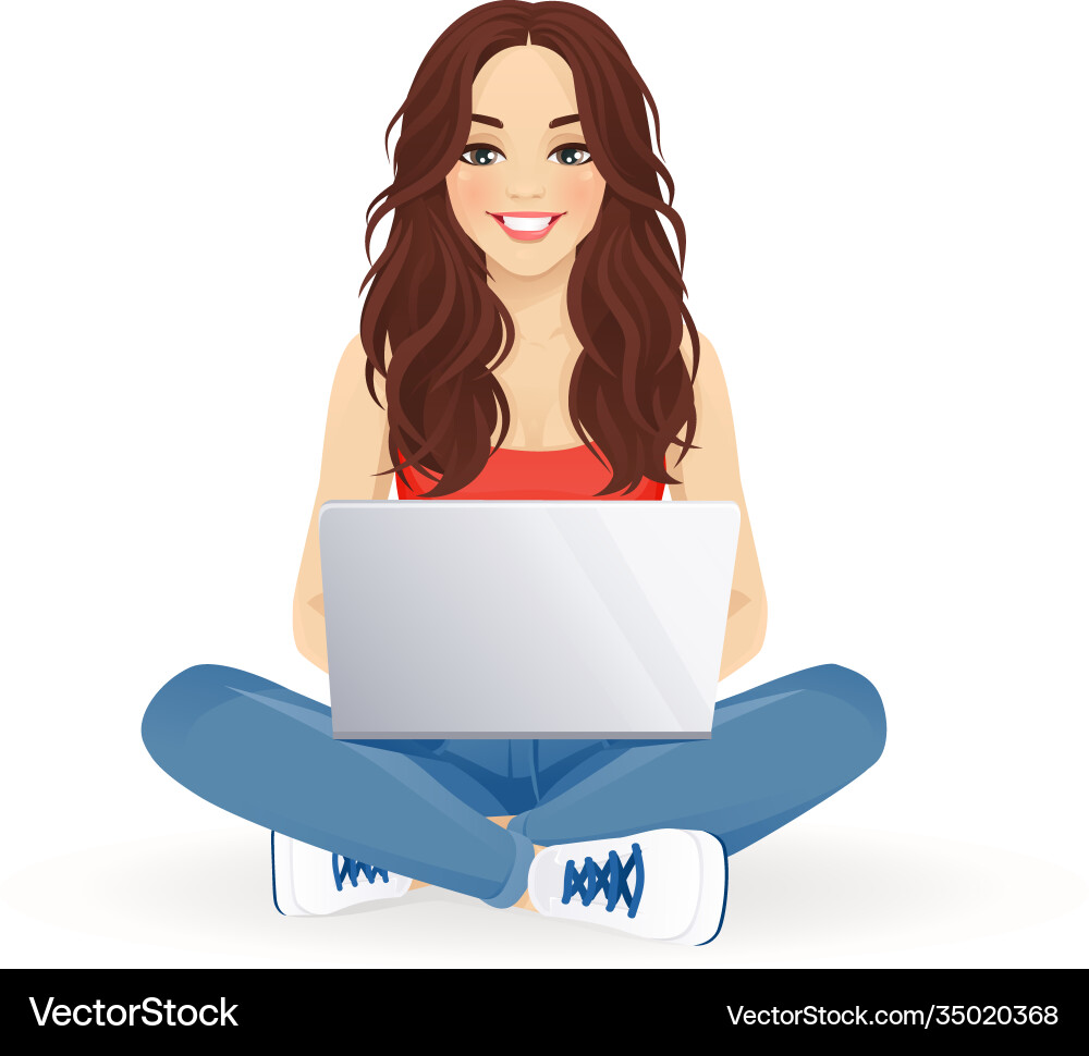 Woman with laptop Royalty Free Vector Image - VectorStock