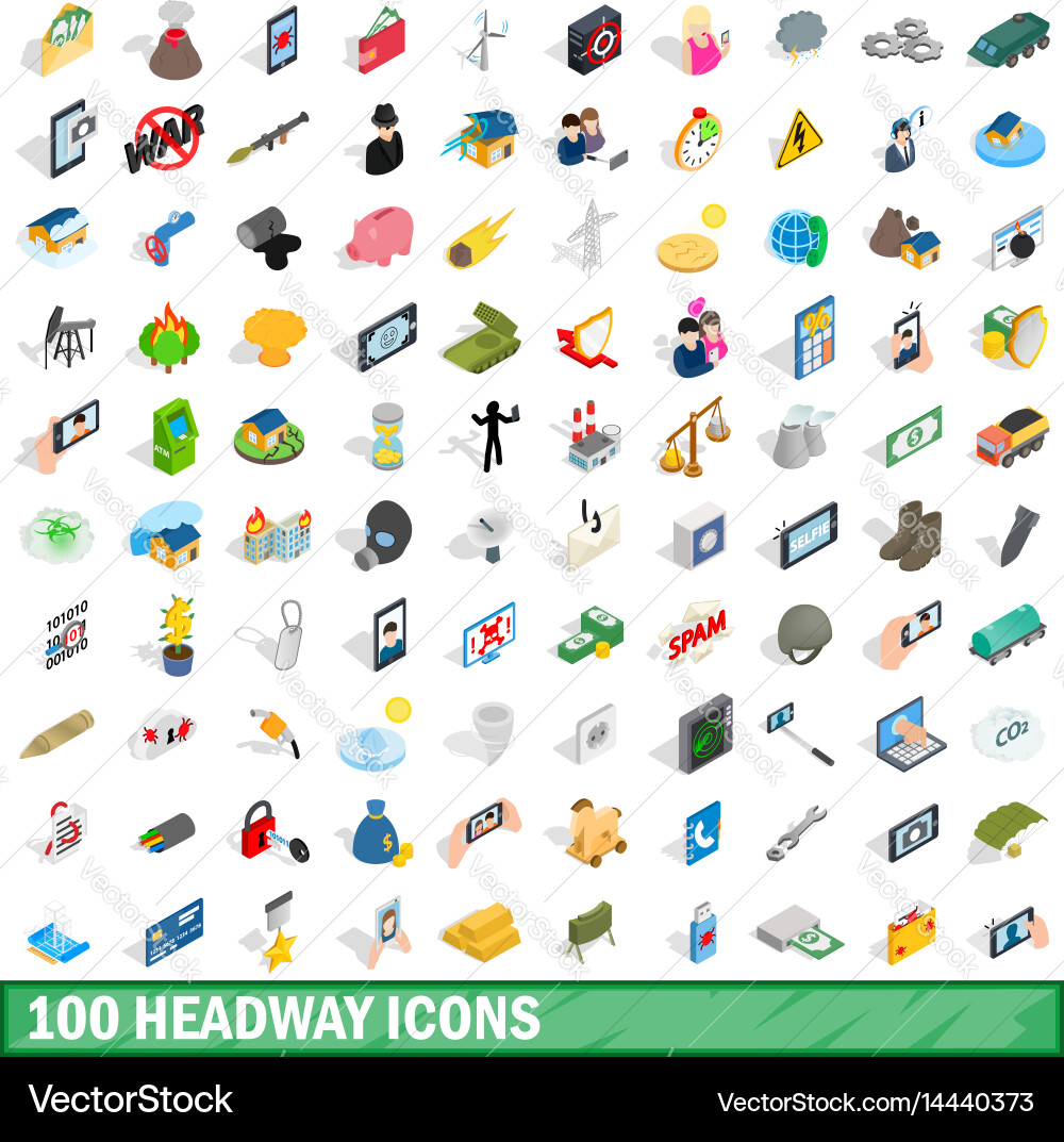 100 headway icons set isometric 3d style Vector Image
