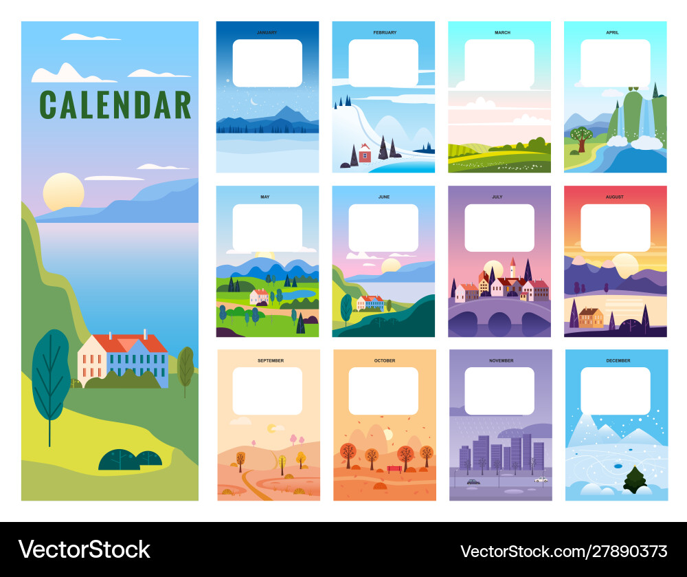 Calendar template minimalistic landscape natural Vector Image