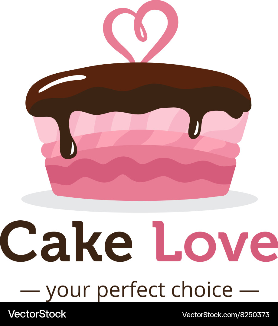 Cute shiny pink cake logo with chocolate Vector Image