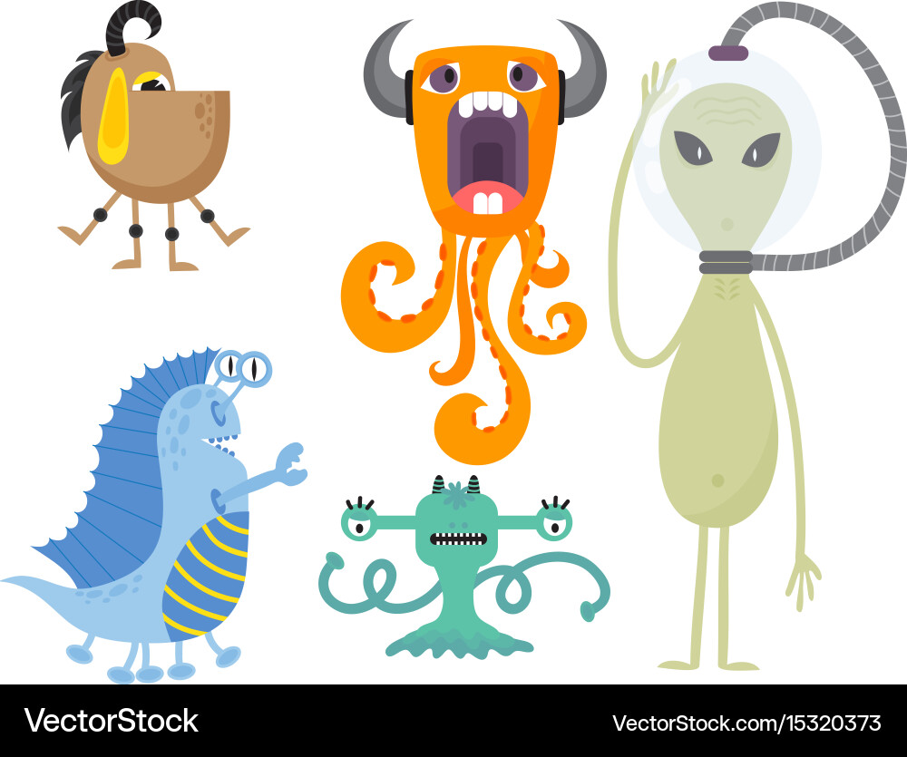 Funny cartoon monster cute alien character Vector Image