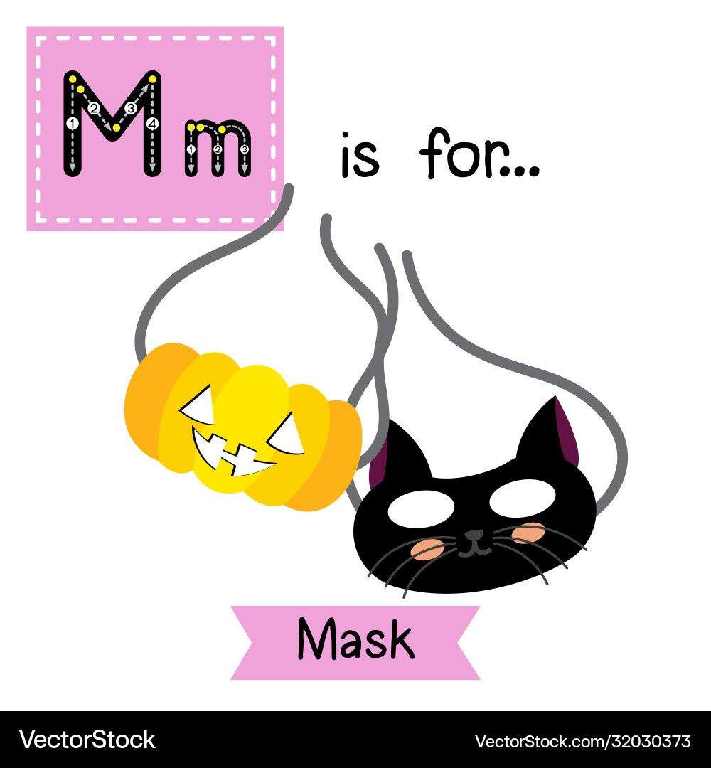Letter m tracing mask with ribbons Royalty Free Vector Image