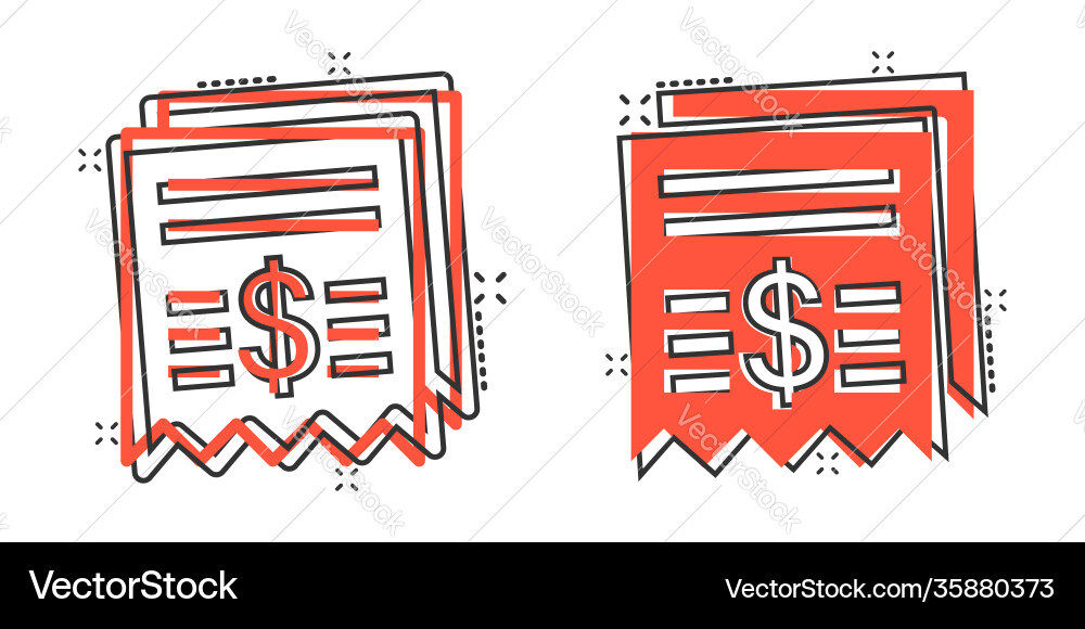 Money check icon in comic style checkbook cartoon Vector Image