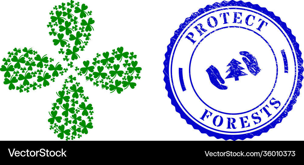 Protect forests scratched seal stamp and clover Vector Image