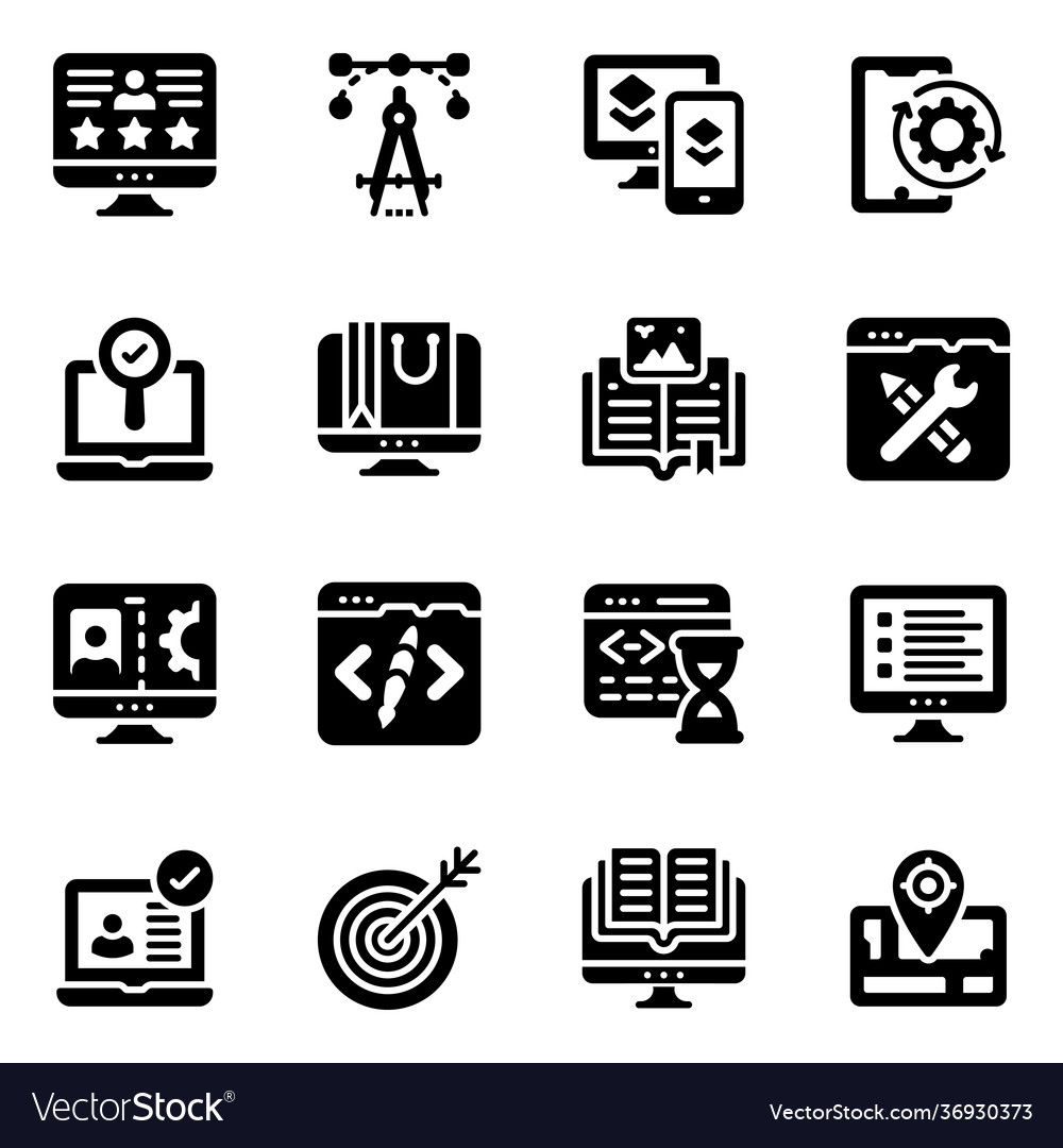 Responsive design and web development solid icons Vector Image