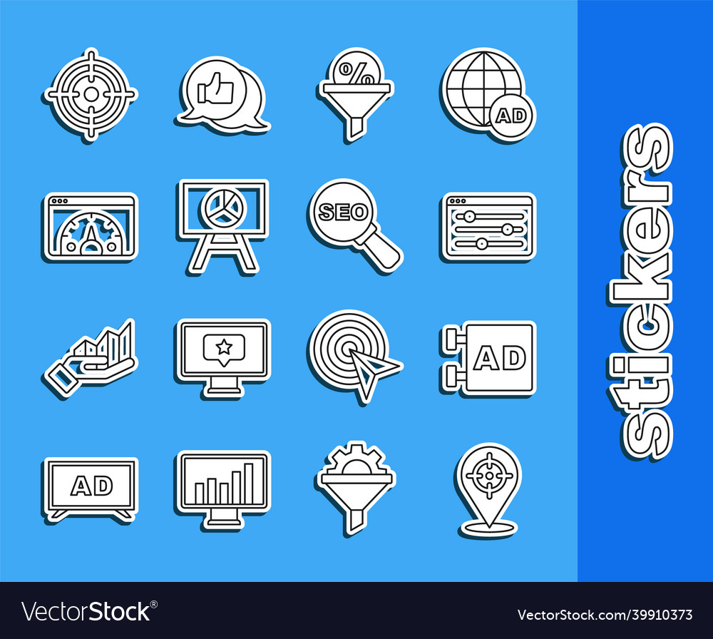 Set Line Target Advertising Browser Setting Vector Image