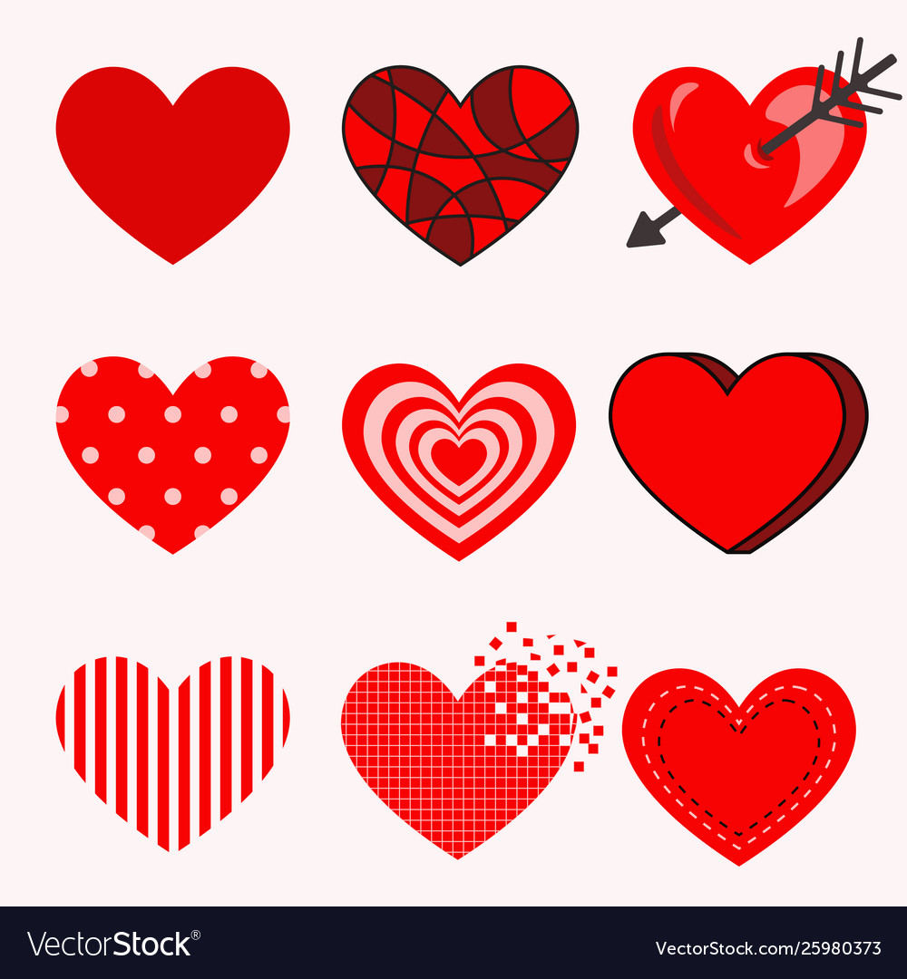 Set red hearts in a different shape Royalty Free Vector