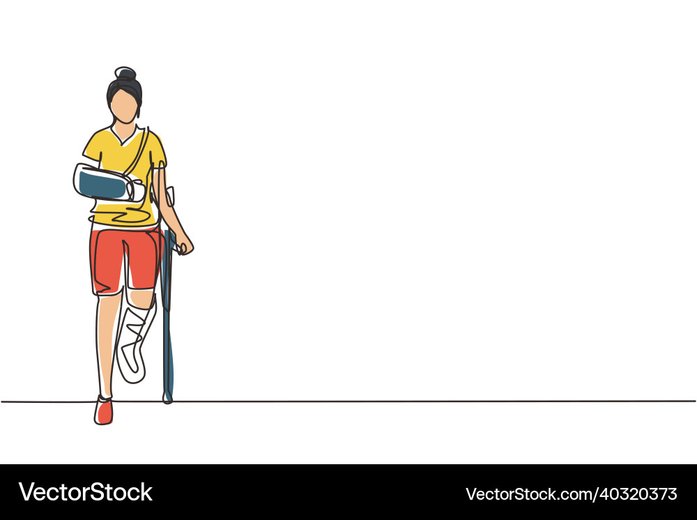 Single continuous line drawing injured woman Vector Image