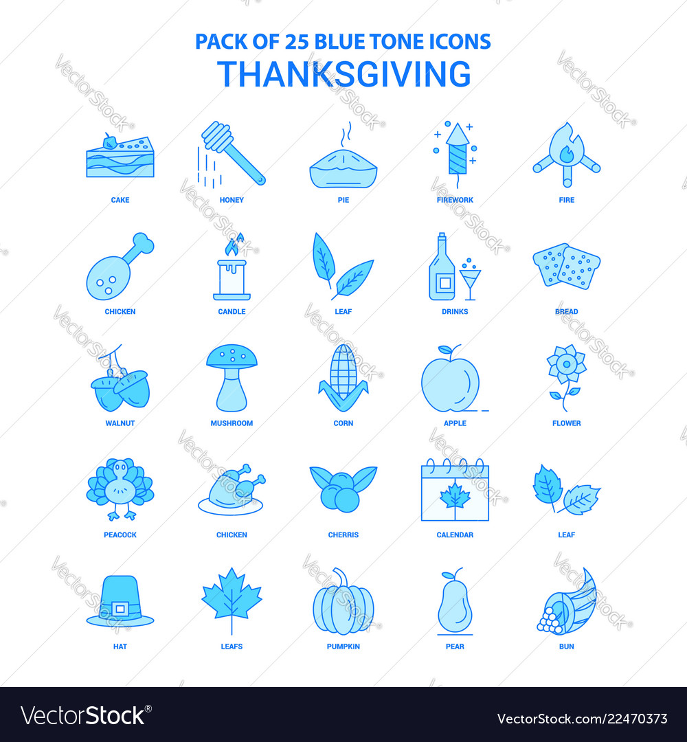 Thanksgiving blue tone icon pack - 25 sets Vector Image Thanksgiving blue tone icon pack - 25 sets Vector Image