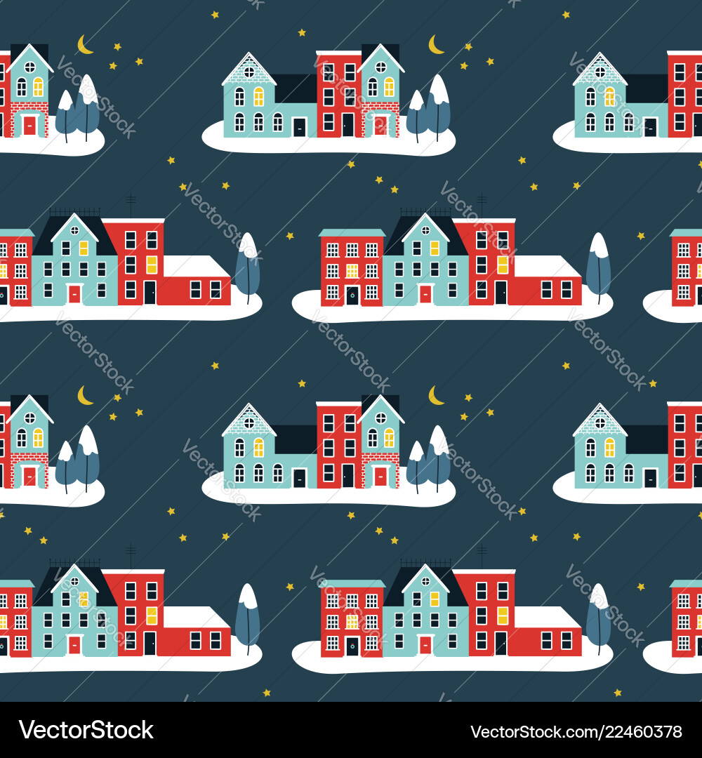 Christmas houses on winter seamless pattern Vector Image
