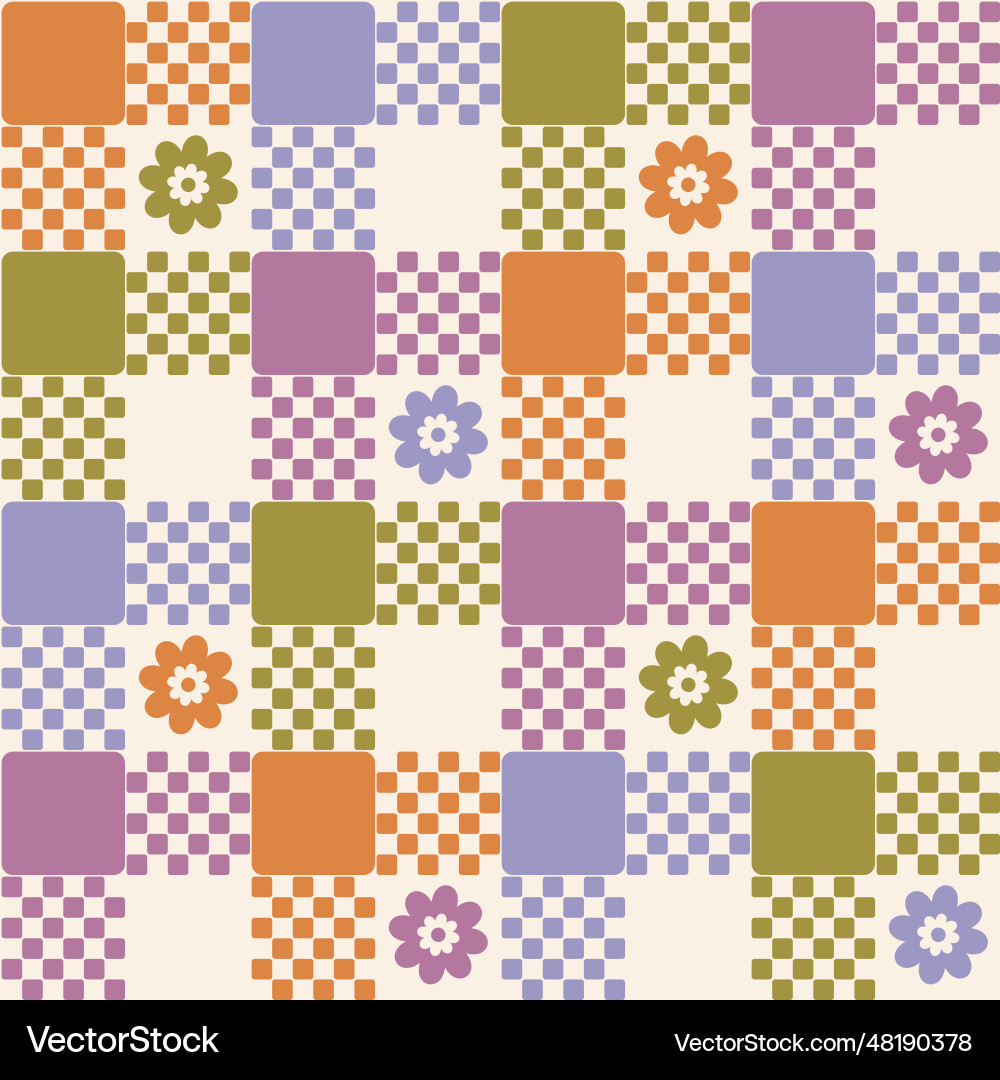 Colorful retro groovy checkerboard plaid Vector Image