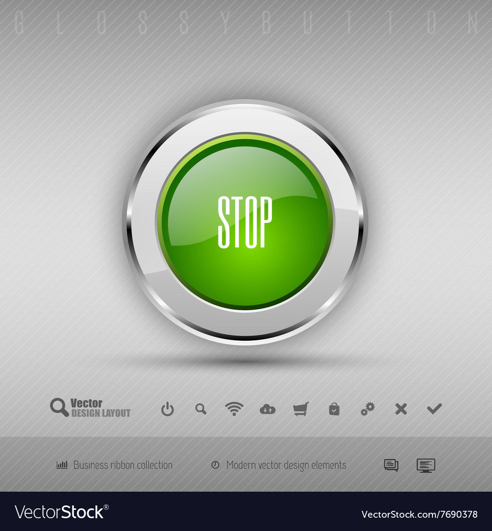 Design elements green and chrome glossy button Vector Image