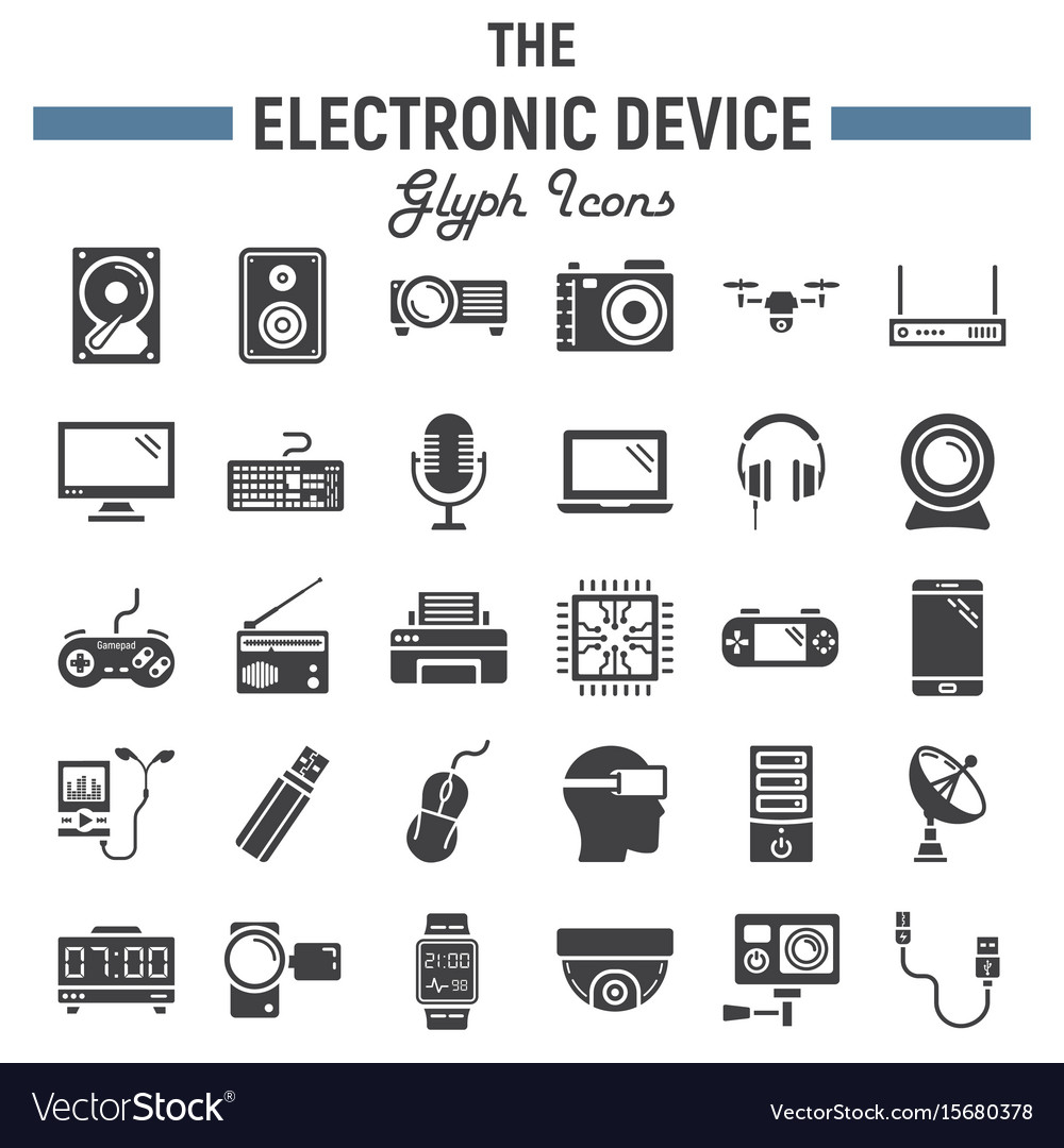 Electronic device solid icon set technology Vector Image