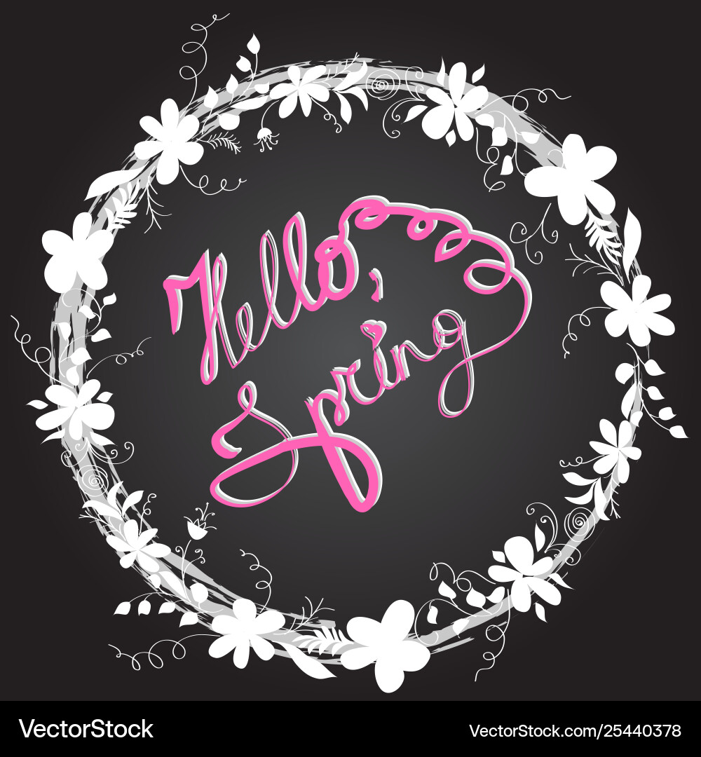 Hello spring greeting card hand drawn with wood Vector Image