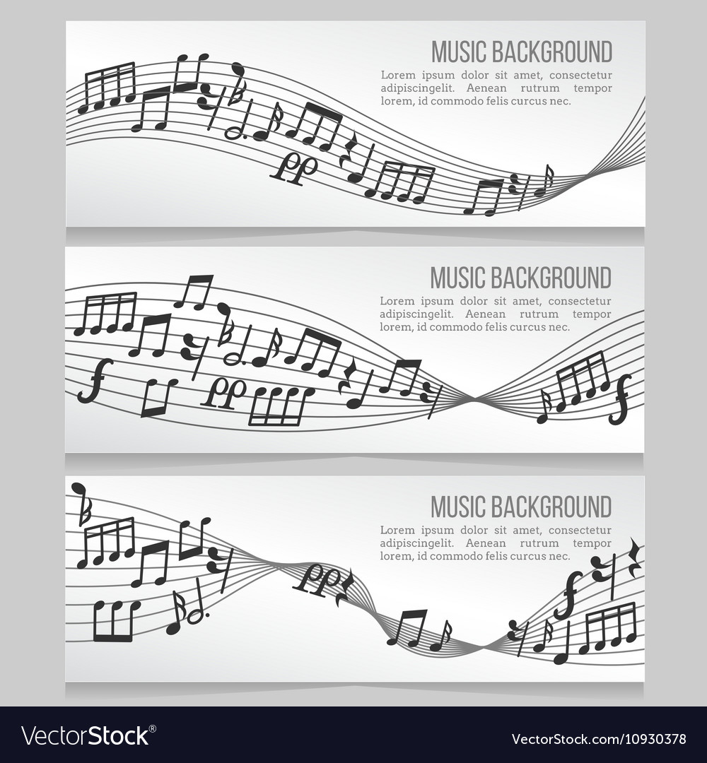 Music banners set with notes and sound wave Vector Image
