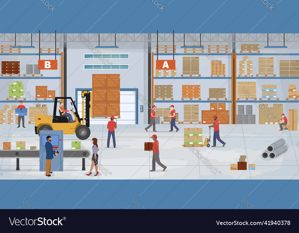 Warehouse inside workers work Royalty Free Vector Image