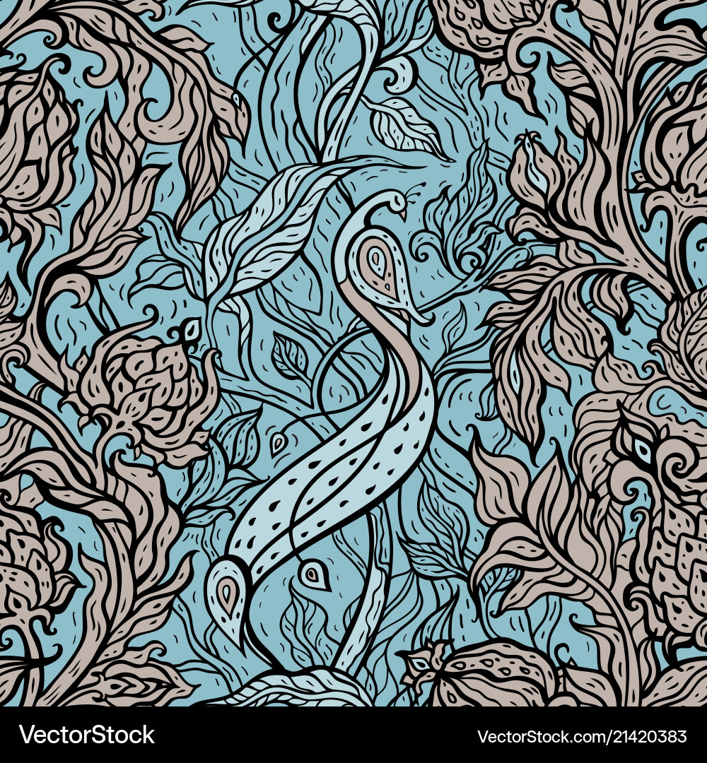 Exotic bird paisley flowers Royalty Free Vector Image