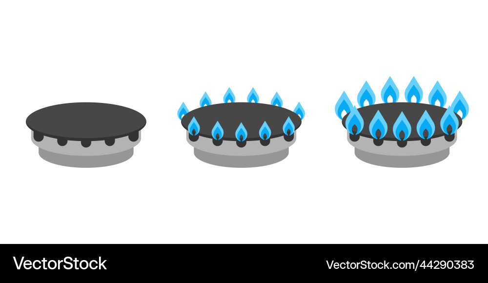 Gas burner with fire set absence and full blue Vector Image
