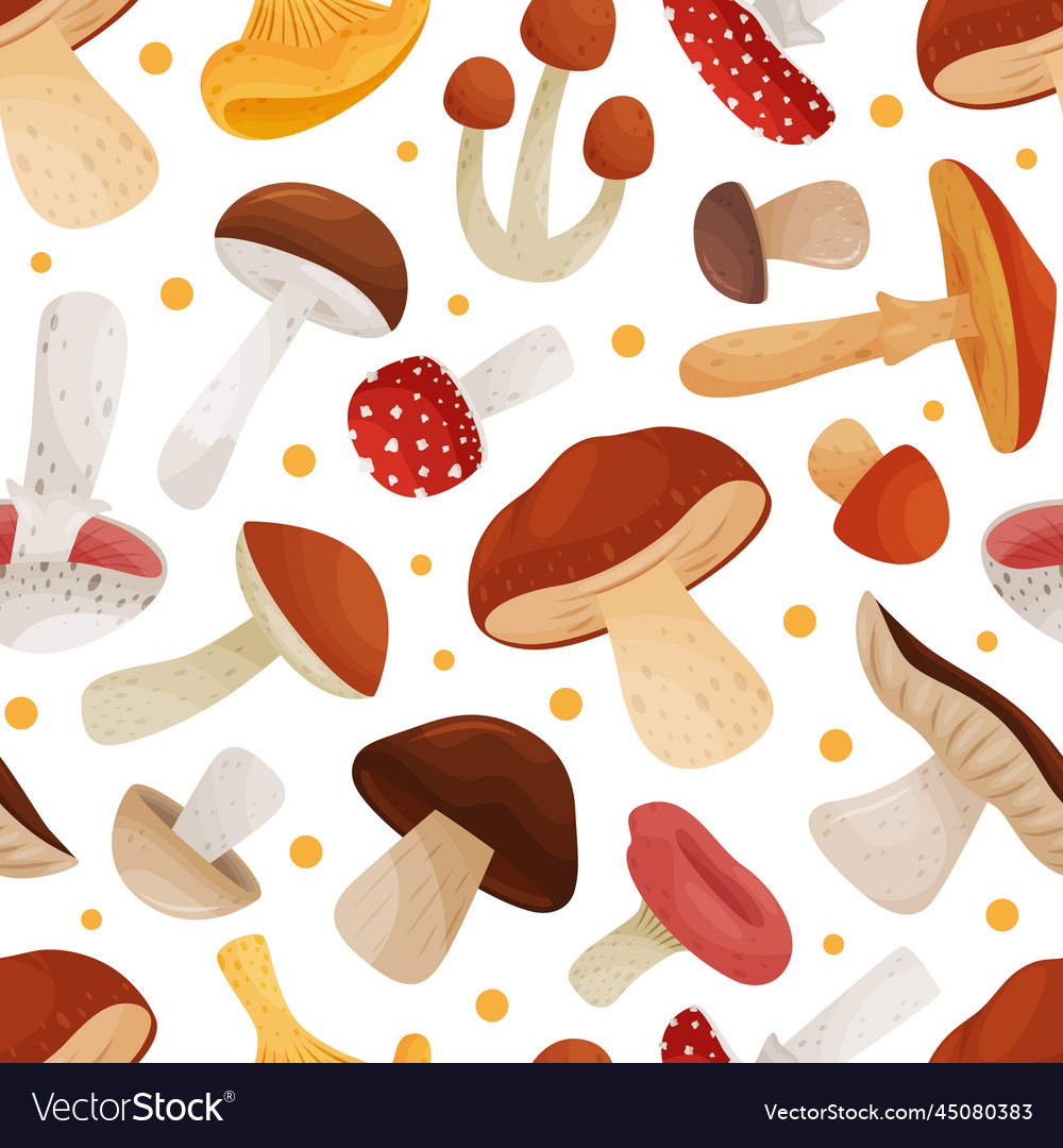 Mushroom seamless pattern design with edible Vector Image