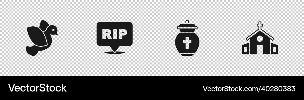 Set dove speech bubble rip death funeral urn Vector Image