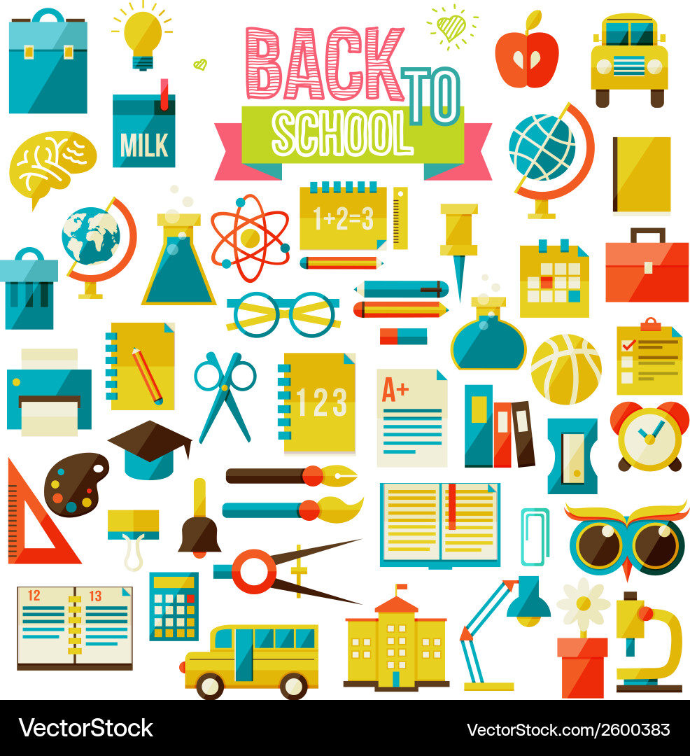 Set of flat school icons Royalty Free Vector Image