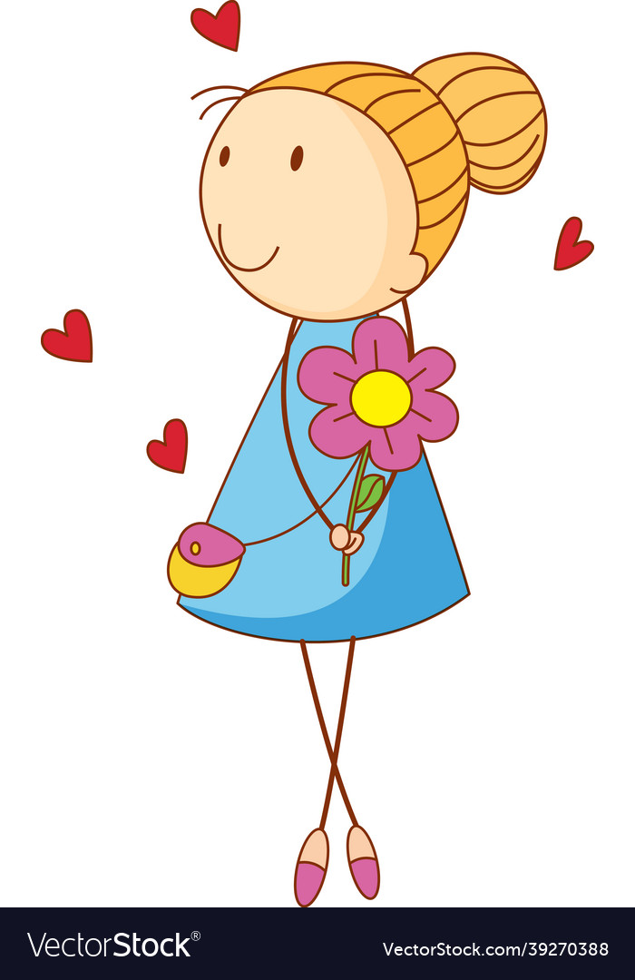 A doodle kid holding flower cartoon character Vector Image