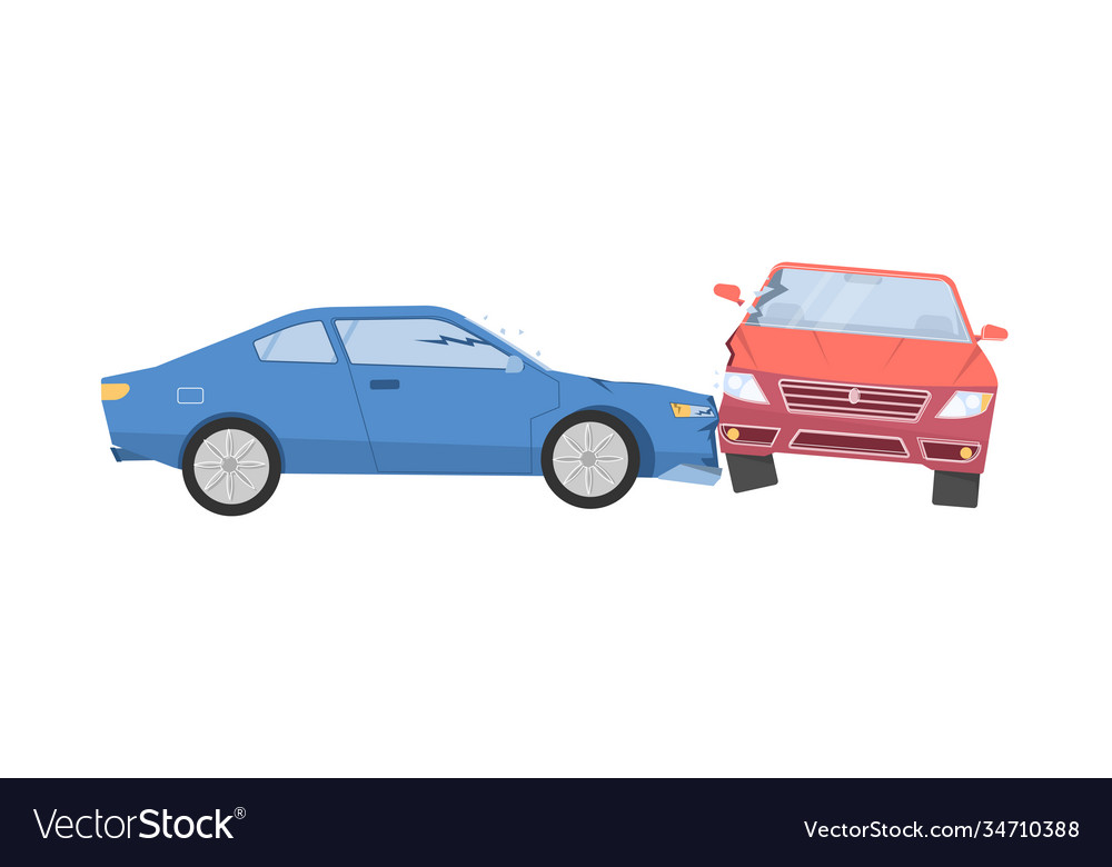 Crashed cars flat composition Royalty Free Vector Image
