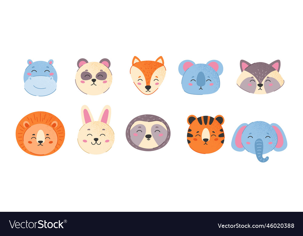 Cute animals heads set Royalty Free Vector Image