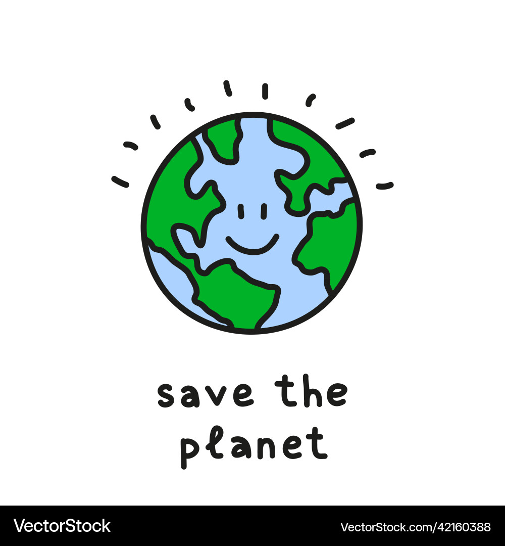 Doodle smiley earth planet with lettering Vector Image