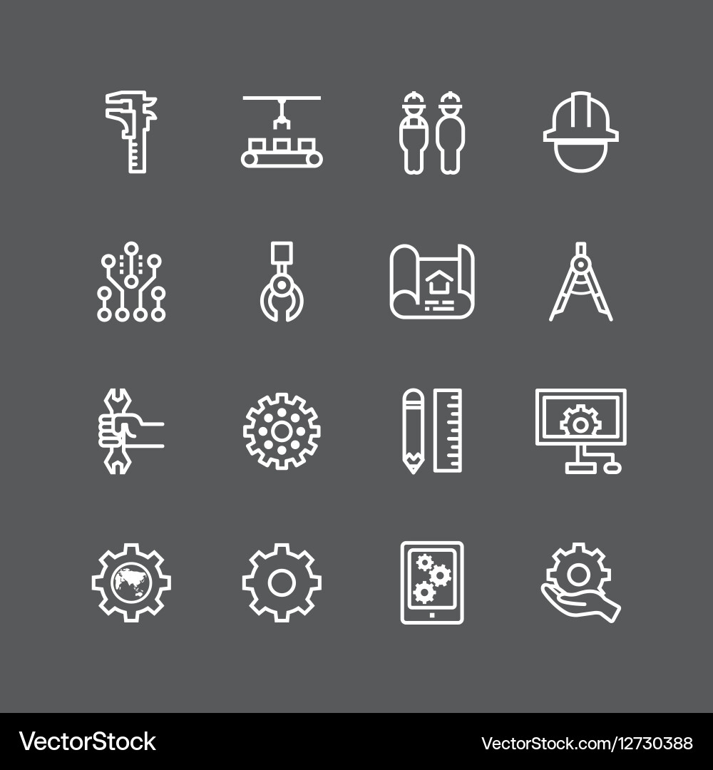 Engineering and manufacture silhouette icons set Vector Image