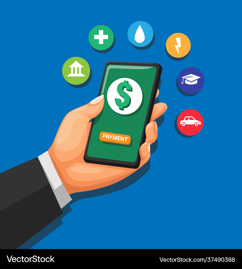 Hand holding smartphone with mobile banking app Vector Image