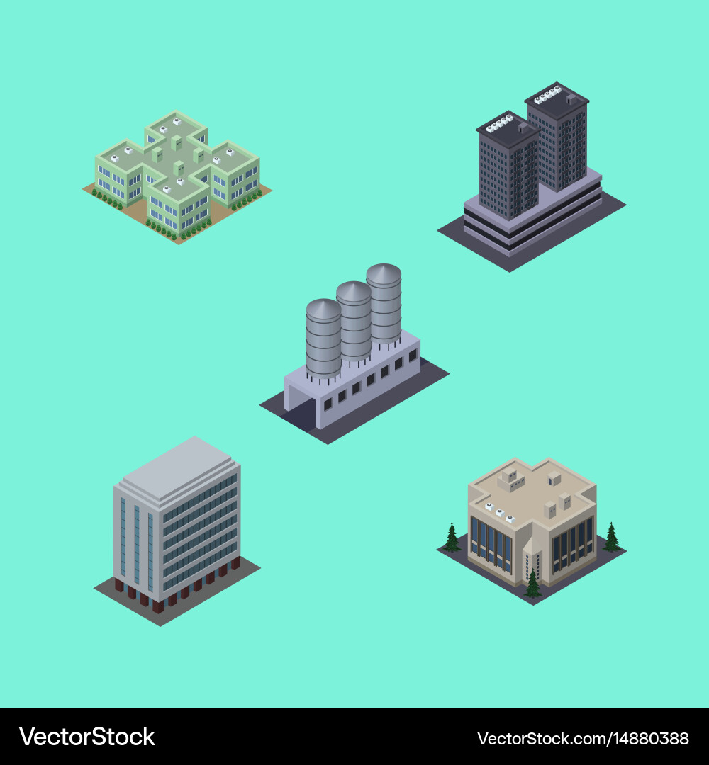 Isometric building set office tower company Vector Image