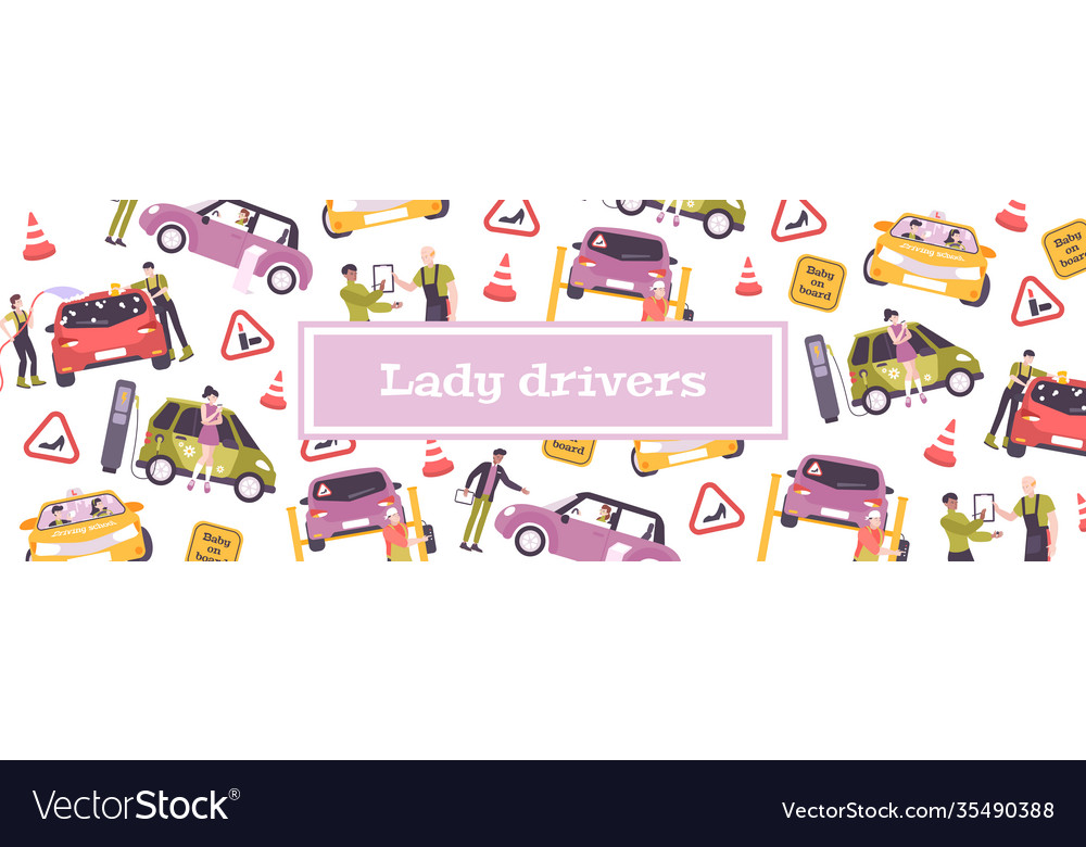 Lady drivers pattern composition Royalty Free Vector Image