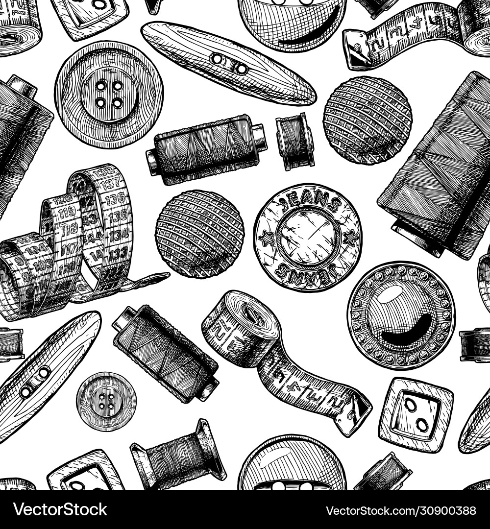 Pattern with different tailors objects Royalty Free Vector