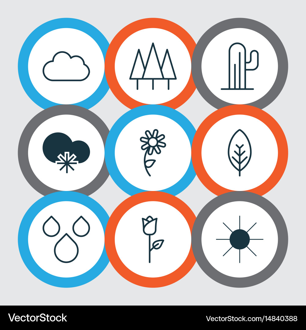 Set of 9 world icons includes tree leaf forest Vector Image
