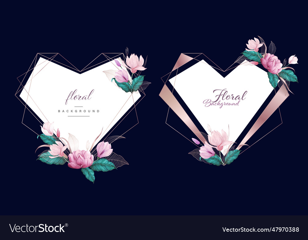 Watercolor floral with rose gold heart geometric Vector Image