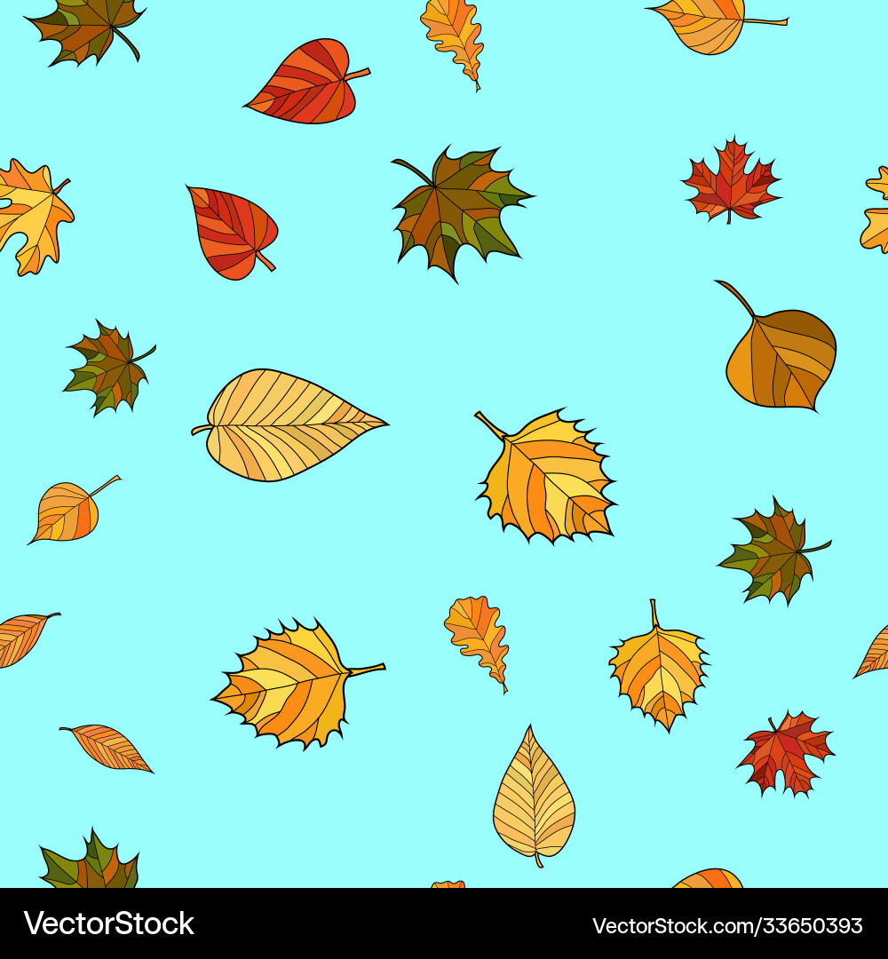 Abstract doodle autumn leaves seamless Royalty Free Vector