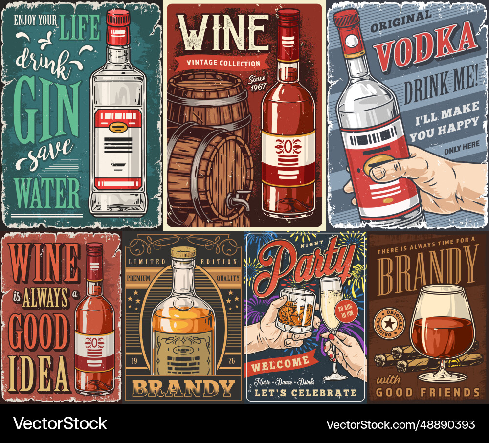 Alcoholic booze set poster colorful Royalty Free Vector