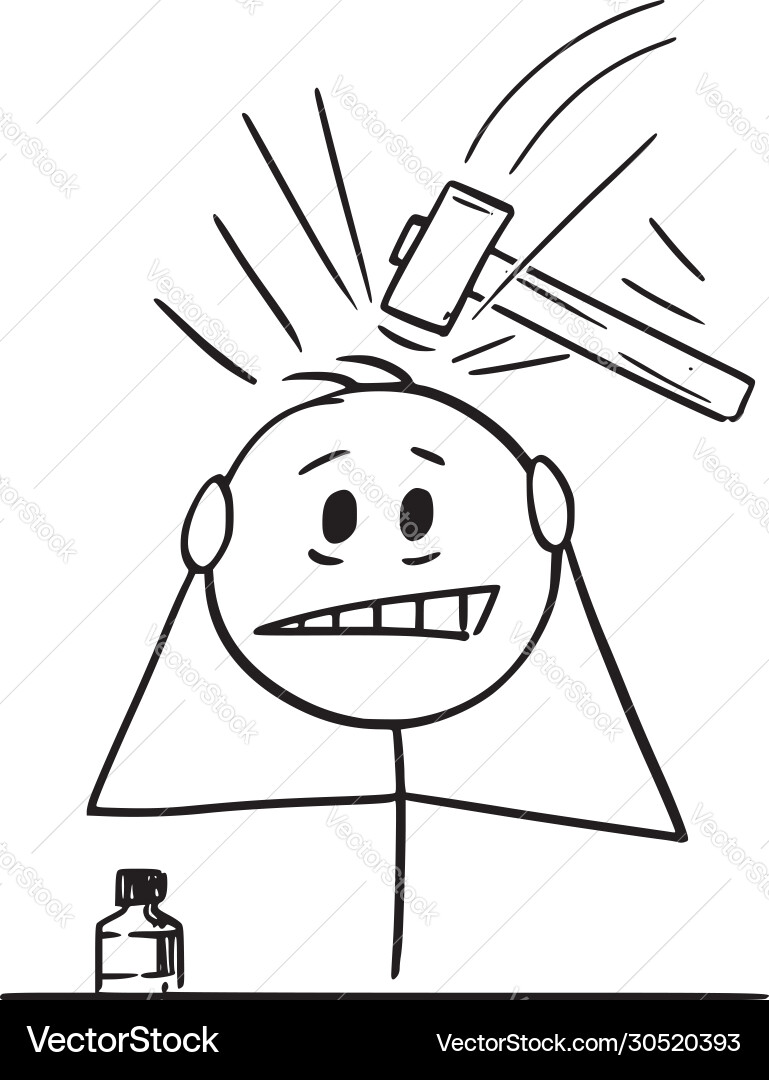 Cartoon man suffering from severe headache or Vector Image