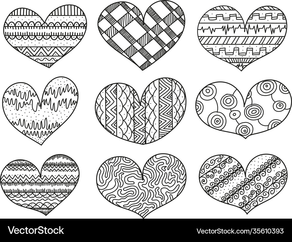 Doodle hearts collection for valentines day Vector Image