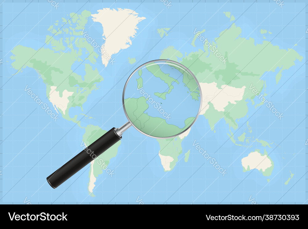 Map world with a magnifying glass on a Royalty Free Vector
